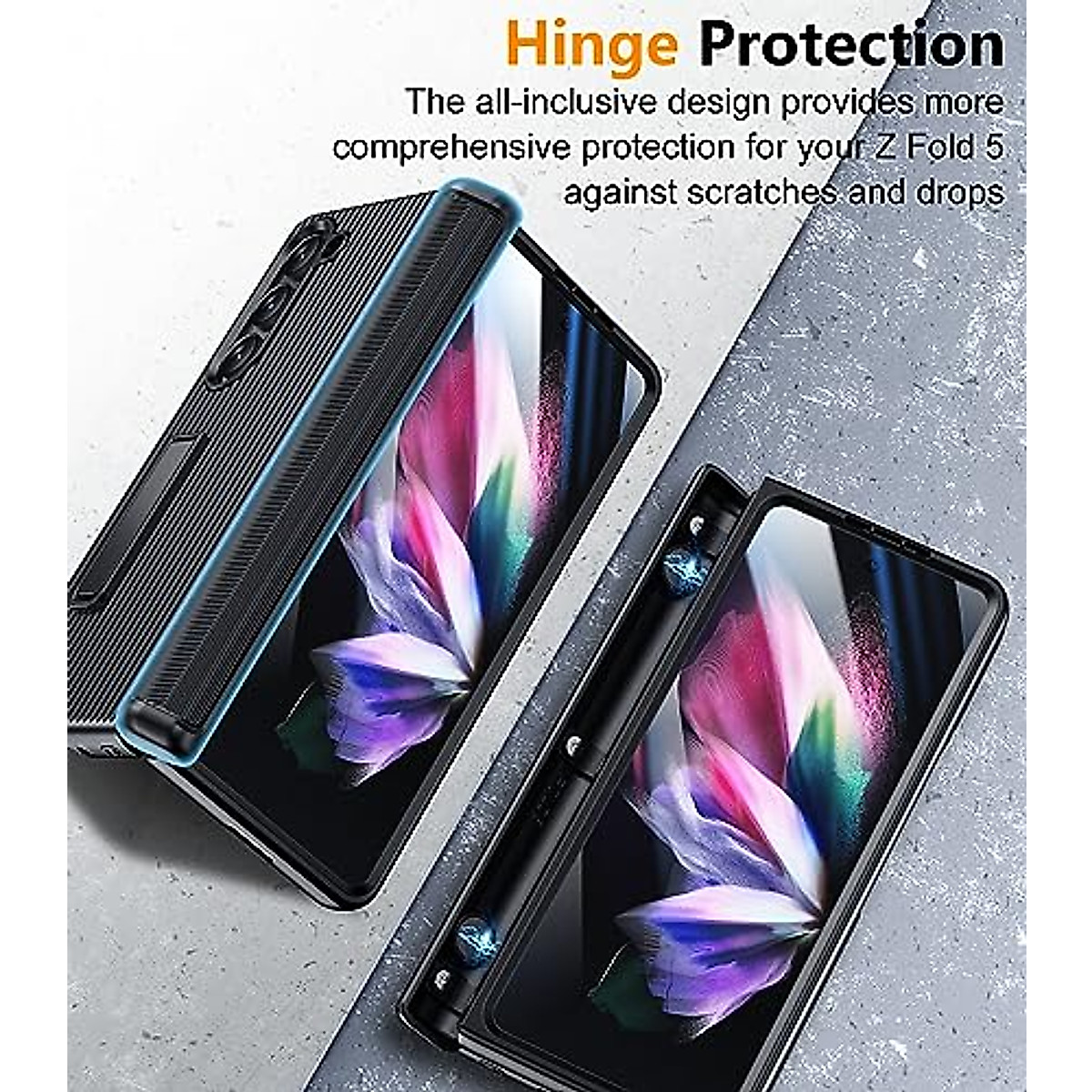 SPIDERCASE Designed for Samsung Galaxy Z Fold 5 Case,Built-in [Screen Protector] [Hinge Protection] [Kickstand] Full Body Heavy Duty Rugged Shockproof Case for Galaxy Z Fold 5 - Black