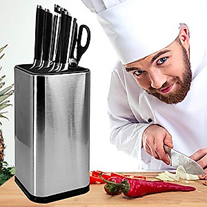 Stainless Steel Universal Knife Block Holder with Slots for Scissors or Sharpening Rod, Space Saver Knife Storage, Detachable for Easy Cleaning, Square Knife Holder For Safe