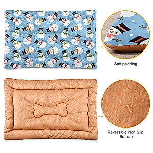 Coikll Cute Christmas Snowman Pet Bed Pad Soft Dog Bed Mat with Anti-Slip Bottom, Machine Washable Crate Pad Mattress for Dog Sleeping- 24 * 18inches