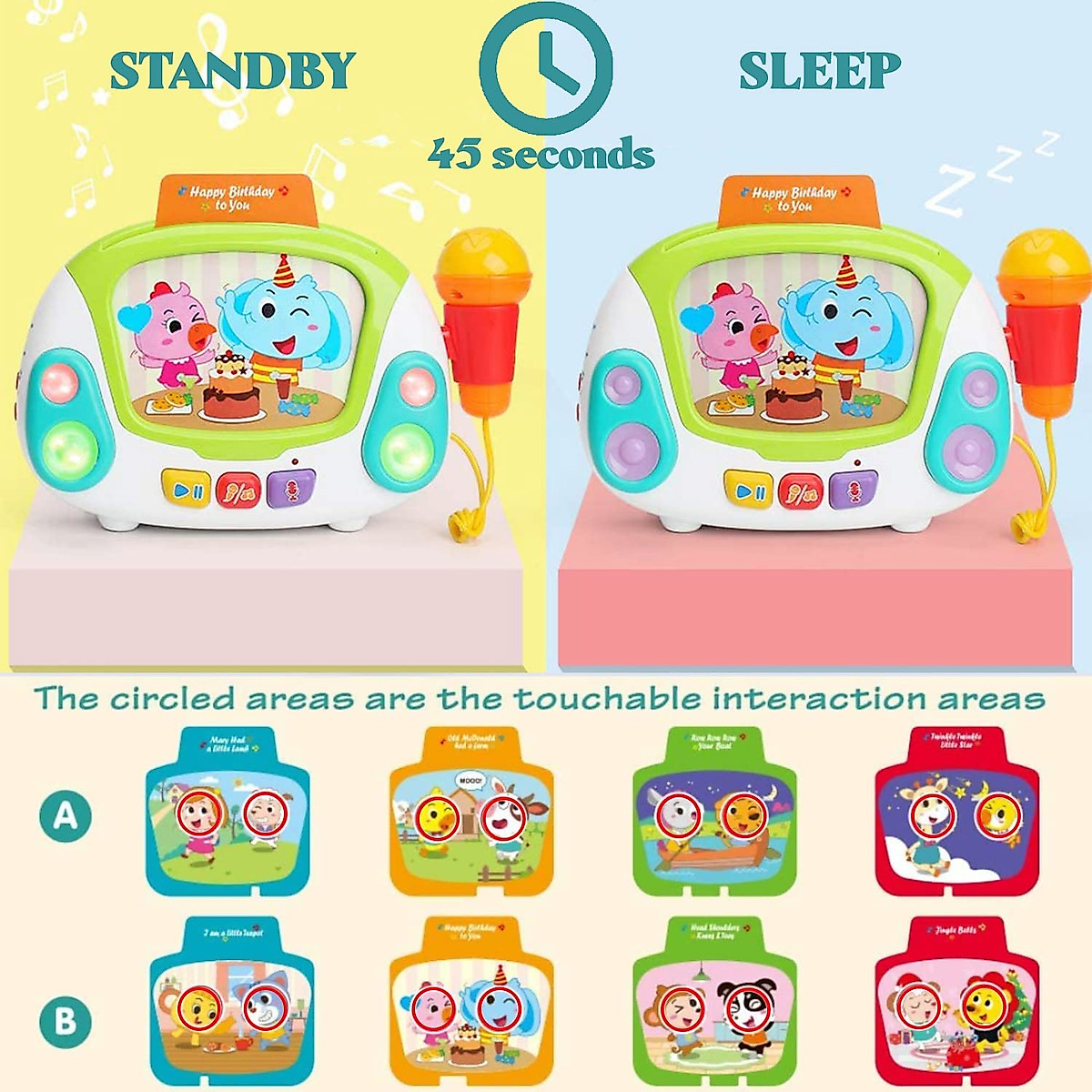 Musical Toys Jukebox Karaoke Singing Machine | Baby Music Story Time Box w/Microphone | Player with Recording & Voice Changing Function | Early Development Educational Toys for Kids