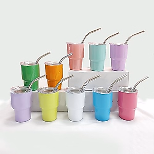 3oz Mini Tumbler Shot Glass Stainless Steel Vacuum Insulation Mini Tumbler Cup With Lid And Straw Mini Wine Bottle Sublimation Blanks Espresso Tumber Mug For Toddler Kids, No Spill (Pink)