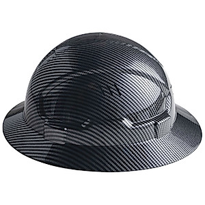 Full Brim Hard Hats Construction OSHA Approved Vented Safety Helmet Hard Hat, Cascos De Construccion Work Hardhat for Men/Women Custom Carbon Design 6 Point Ratcheting with Chin Strap (Black Graph)