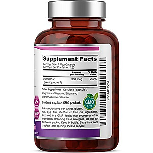 biophix Vitamin K2 MK-7 - 300 mcg 120 Vcaps - High-Potency Supports Strong Bones Immune Health and D-3