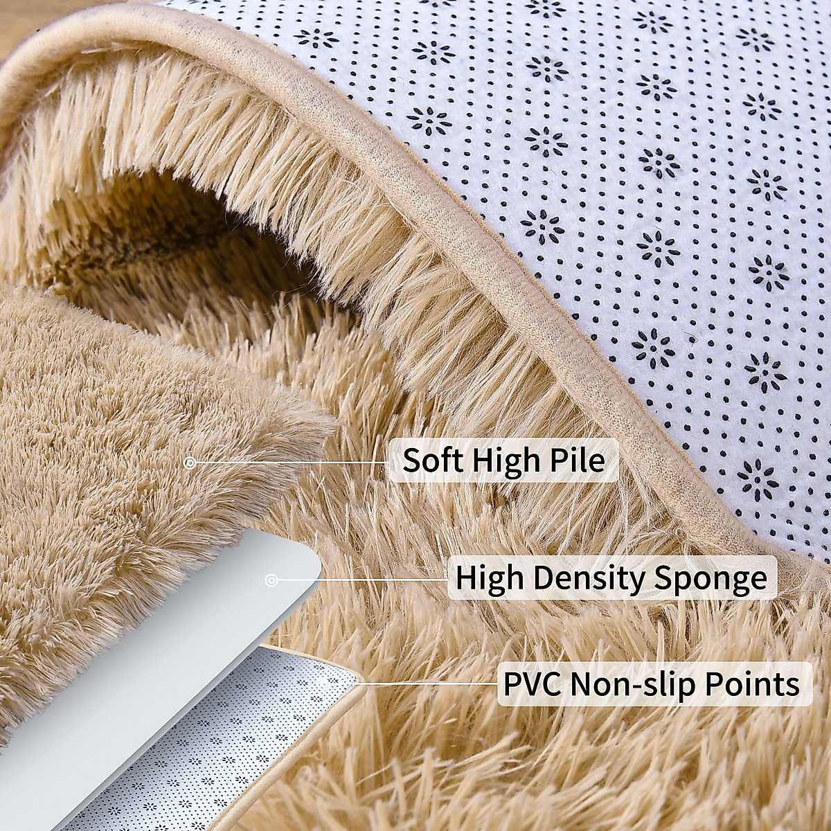 Ailyei Soft Runner Rugs for Bedroom Hallways, 2x6 Beige Fluffy Shag Throw Area Rug Non Slip for Bedside Dorm, Long Shaggy Furry Carpet for Nursery Living Room