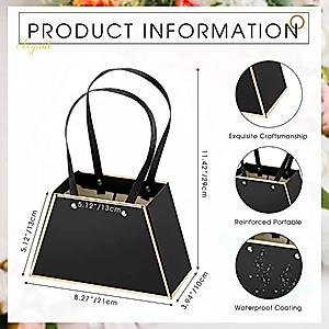 12 Pcs Craft Paper Flower Gift Bags Portable Bouquet Bags Box with Handle Waterproof Bouquet Gift Box Flowers Trapezoidal Florist Packaging Wrap for Valentine's Day Mother's Day (Black, White)