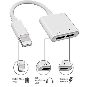 2Pack[Apple MFi Certified]Headphones Jack Adapter for Charging iPhone 7/8Plus/X/Xr/Xs/SE/11/12/Pro/Max/ipad Dongle Converter Charger Accessories Cables Audio Connector Earphone Dual Lightning Splitter