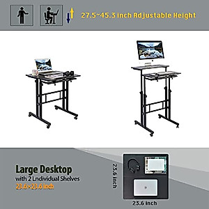 AIZ Adjustable Desk with Rolling Wheels, Portable Laptop Table for Standing or Sitting, Home Office Computer Workstation for Adults or Children,Black