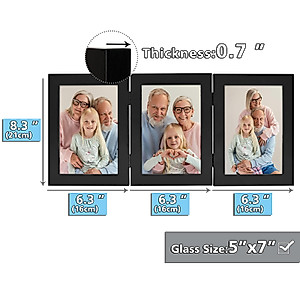 Frametory 5x7 Triple Picture Frames, Trifold Photos Frame Collage, Hinged Picture Frames with Glass Front Tabletop Display (Black, 1 Pack)