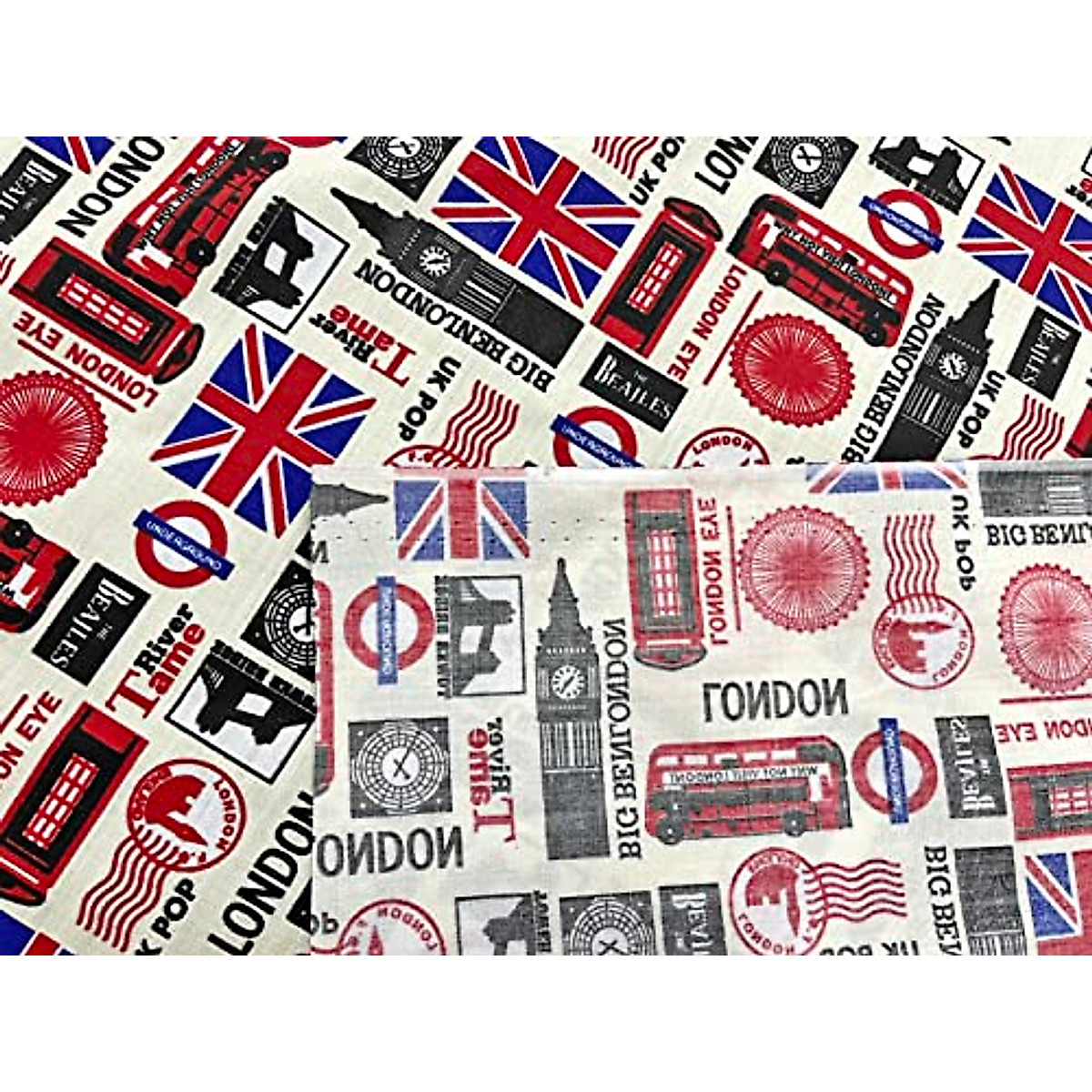 AMORNPHAN 45 Inch London British Big Ben Bus Great England United Kingdom UK England Flag Country Printed Cotton Fabric for Patchwork Needlework DIY Handmade Sewing Crafting Home Decoration For 1 Yard