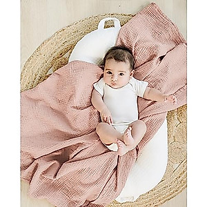 Konssy 2 Pack Muslin Swaddle Blankets for Baby Boys Girls, Receiving Blanket Large 47 x 47 inches, Soft Breathable Muslin Baby Blanket for Unisex Newborn(Pink, Floral)