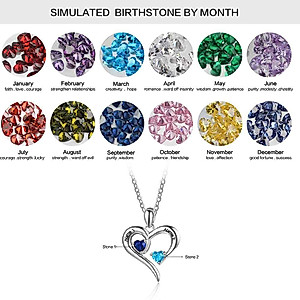 Zomodia Sterling Silver Personalized 2 Names Necklace with 2 Heart Simulated Birthstone Couple Pendant Necklace for Women (Silver#2)