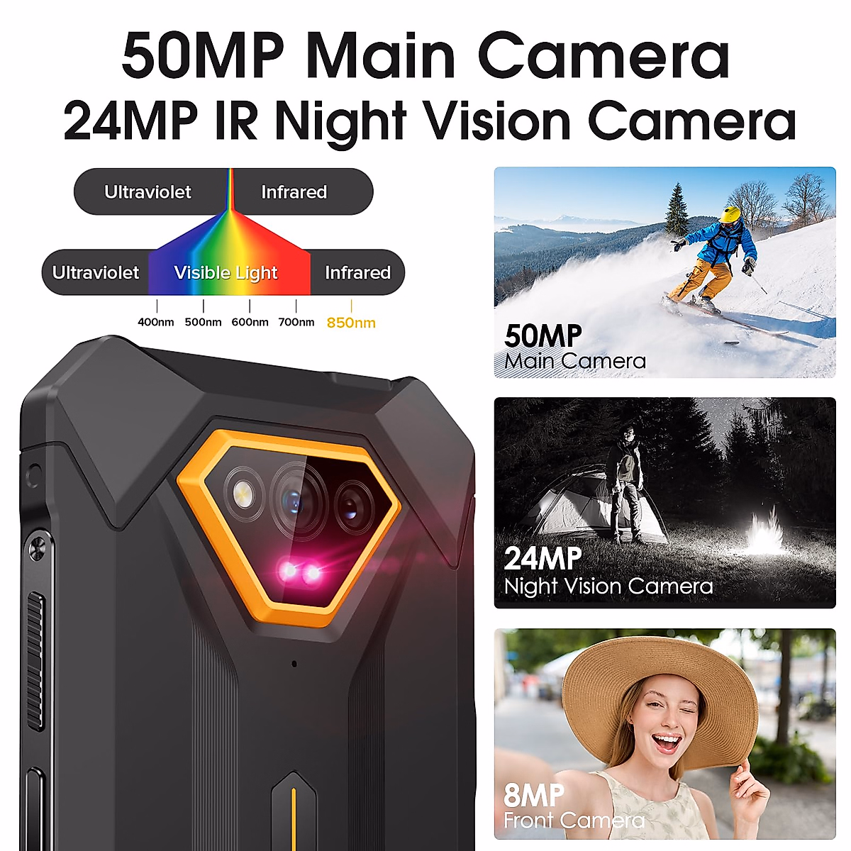 Ulefone Armor X13 (12+64GB) Unlocked Rugged Phones, 50MP Rear Camera, 24MP Night Vision Camera, Android 14 Rugged Smartphone, 6.52” Screen, 6320mAh, NFC, GPS, Package with Exclusive Armor Case- Orange