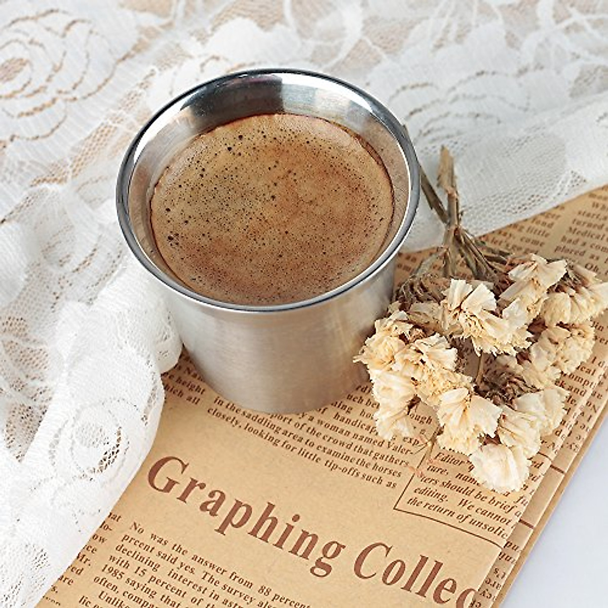 RECAPS 80ml Stainless Steel Espresso Cups Set - 2 Pack Double Wall 304 Stainless Steel Demitasse Cups 2.7oz