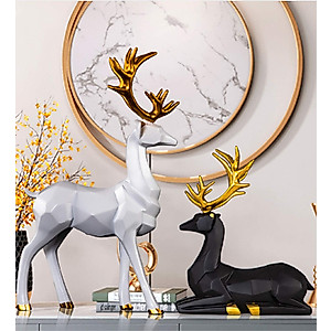 Darklove 2pcs Elk Resin Home Decor Lucky Deer Statue Luxury Style Creative Craft Reindeer Figurines for Living Room, Bedroom, Office Desktop (White)