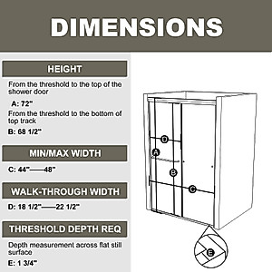 Gxcevsou 44-48" W x 72" H Semi-Frameless Sliding Shower Door, Glass Shower Door with 1/4'' (6mm) Clear SGCC Tempered Glass, Matte Black Finish, Shower Doors can be Installed Left and Right