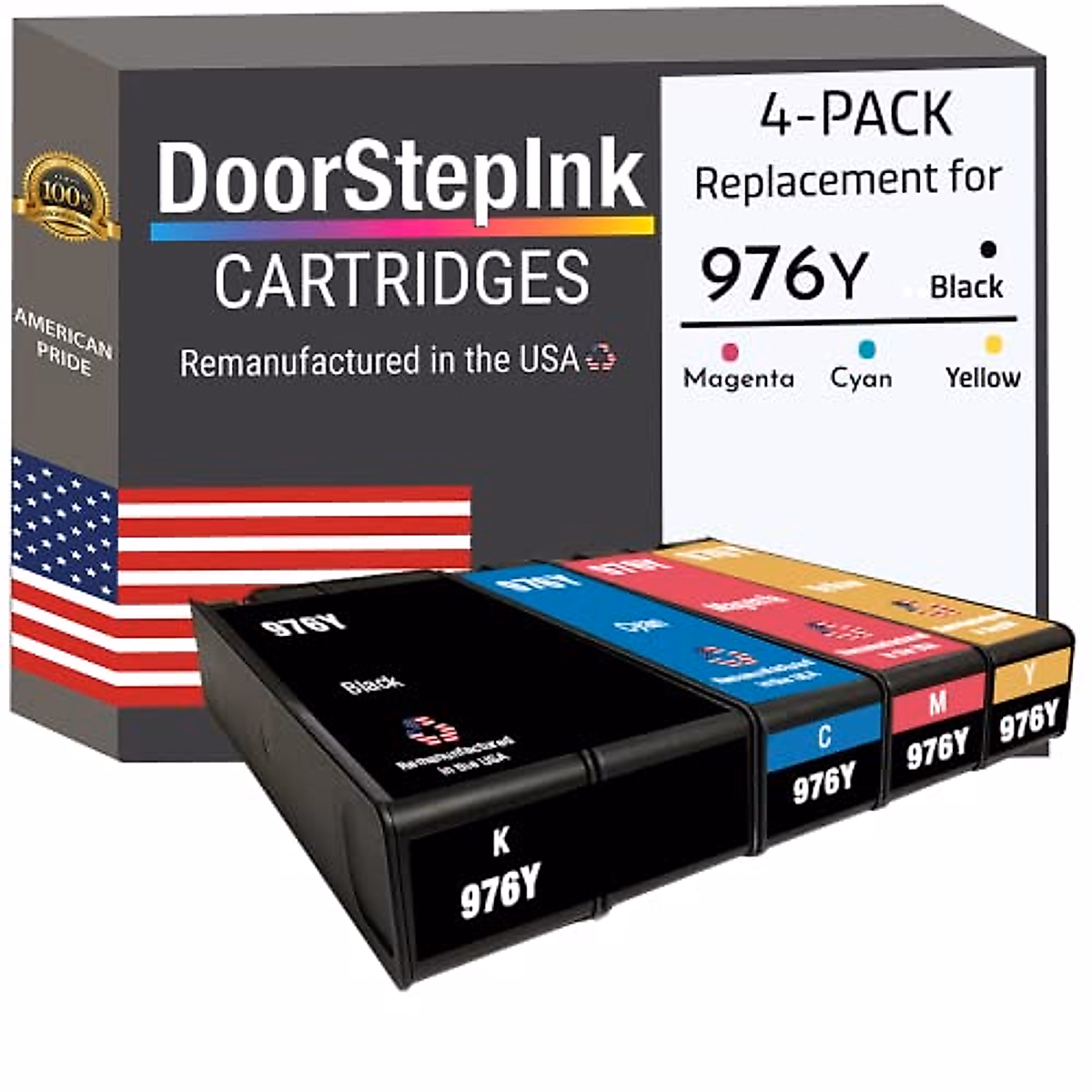 DoorStepInk Remanufactured in The USA Ink Cartridge Replacements for HP 976Y 976 Y Black, Cyan, Magenta, Yellow 4-Pack for HP PageWide Managed P55250 dw P57750 dw PageWide Pro 500 552 dw MFP 577 dw