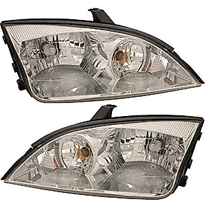 Evan Fischer Headlight Set Compatible with 2005-2007 Ford Focus Left Driver and Right Passenger Side Halogen With bulb(s)