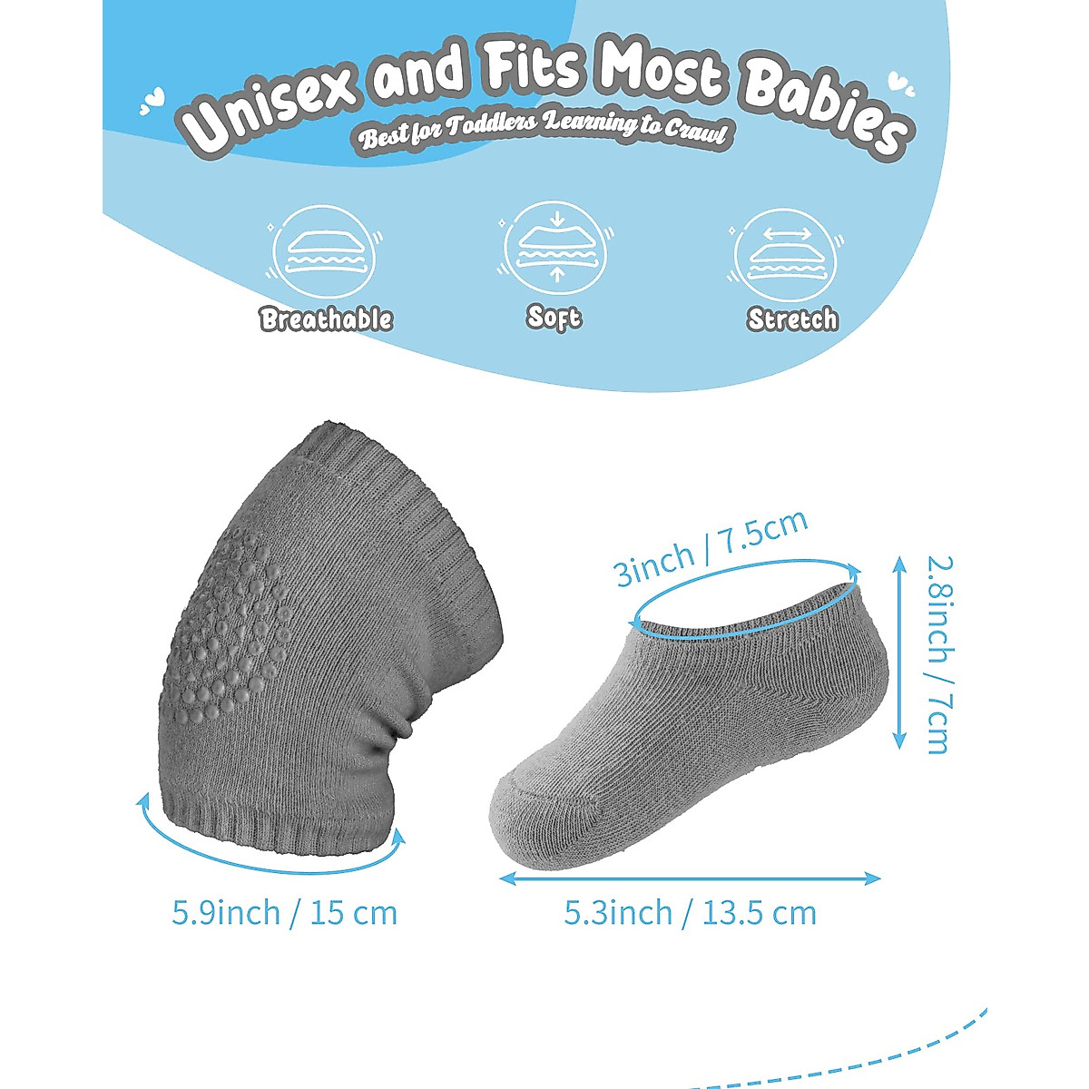 BOSONER Baby Crawling Anti-Slip Knee and Anti Slip Baby Boys Girls Socks Best Infant Gift, Unisex Baby Toddlers Kneepads (Black Dark Grey)