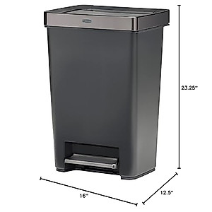 Rubbermaid Premier Series IV Step-On Trash Can for Home and Kitchen, with Stainless Steel Lid, 13 Gallon, Charcoal