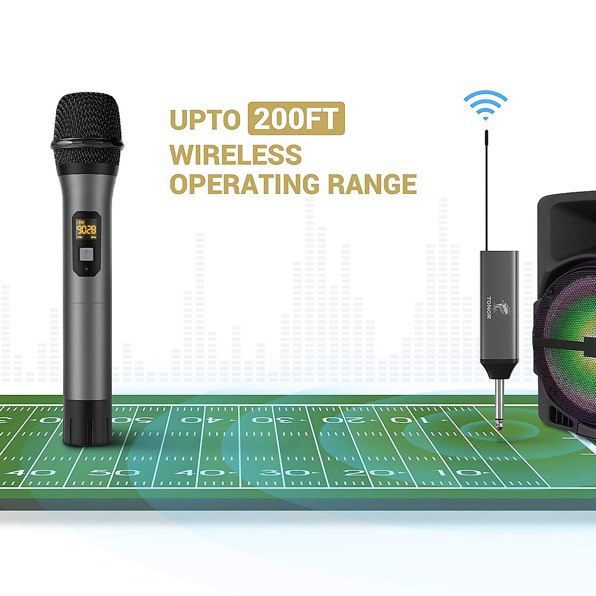TONOR Wireless Microphone, UHF Metal Cordless Handheld Mic System with Rechargeable Receiver, for Karaoke, Singing, Party, Wedding, DJ, Speech, 200ft (TW620), Grey