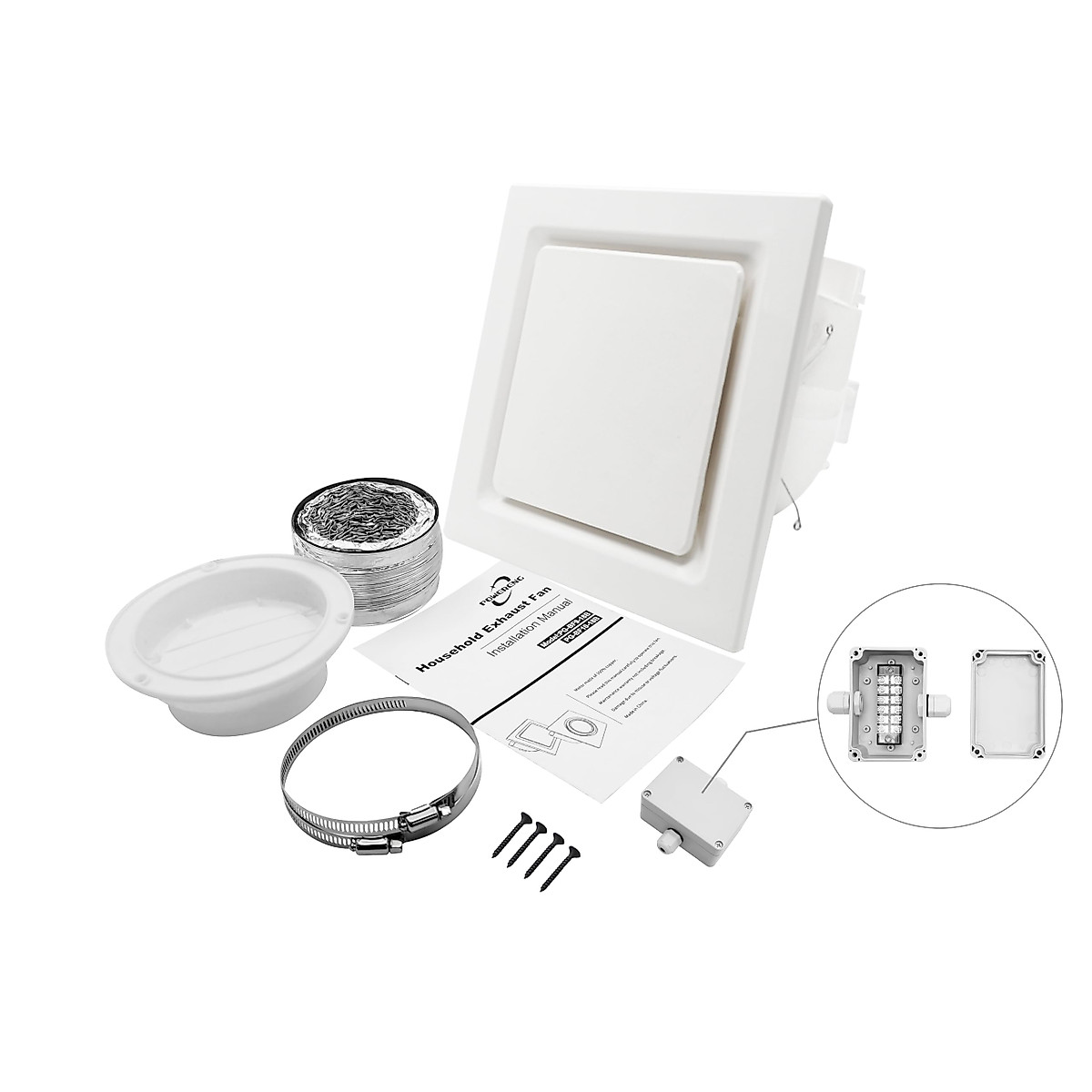 POWERENG Bathroom Fan Ceiling Mount Exhaust Ventilation,141 CFM 0.7 Sones,4 Inches Duct,White,Very Quiet Ventilation and Exhaust Fan