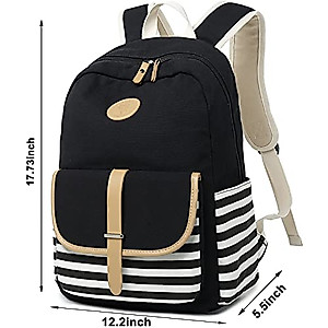 Joyfulife Girls Backpacks, School Backpack for Girls Lightweight Canvas Backpack Student Bookbags Stripe Backpack with Lunch Box 4 in 1