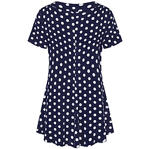 Ninedaily Women's Polka Dot Shirts, Womens Summer Tops Trendy 2025 Tunic Summer Short Sleeve Top Loose V Neck Dressy Shirt Blouse,Navywhite Polka Dot,Size XL