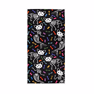 Tamniee Cat Skelton Bones Hand Towels Halloween Sugar Skull Decor Kitchen Dish Towel Quality Premium Bathroom Washcloth 30 x 15 Inches for Beach Guest Hotel Spa Gym Sport Yoga Home