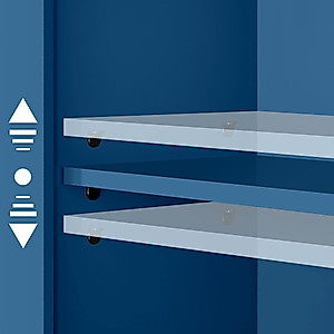 Topeakmart Over The Toilet Storage with 2-Door Tempered Glass Cabinet, Wooden Space-Saving with Toilet Rack and Inner Adjustable Shelf, L25xW9xH66, Navy Blue