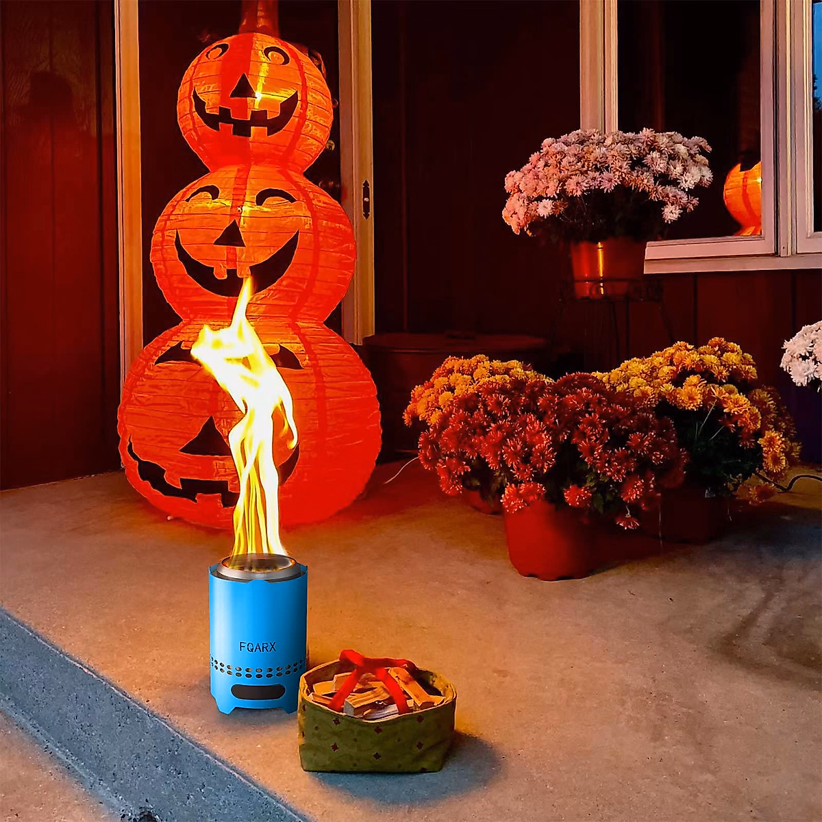 FQARX Tabletop Fire Pit, Low Smoke Mini Fire Pit, Indoor&Outdoor Mini Portable Personal Fireplace, Fueled by Pellets or Wood, Stainless Steel, with Travel Bag