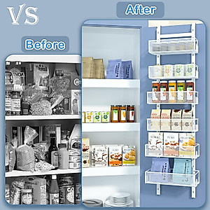 Emmalee Over the Door Pantry Organizer, 6-Tier Hanging Spice Rack with Adjustable Hooks Detachable Frame, Space Saving Door Organizer for Kitchen, Storage Room, Bathroom, Bedroom (6 Tier, White)