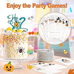 Beshoul Baby Shower Games, Halloween Baby Predictions and Advice Cards, 25 Double-Sided Game Cards for Gender Reveal Party Decorations Supplies Announcement - B02