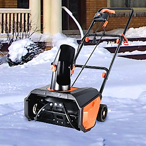Kapoo Snow Thrower, 18 Inch Electric Snow Blower, 13 Amp, Steel Auger, 180° Rotatable Chute and Overload Protection, Black & Orange bb01