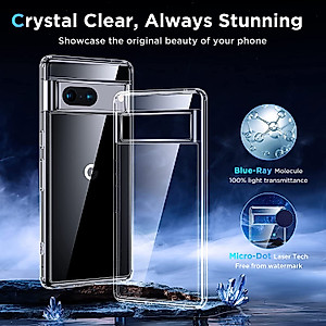 Humixx Crystal Clear for Google Pixel 7 Case, [Mil-Grade Protection] [Anti-Fingerprint] Silky Touch Hard PC Back with Non-Slip Soft TPU Edge, Airbag Shockproof Case for Pixel 7 Case, Clear