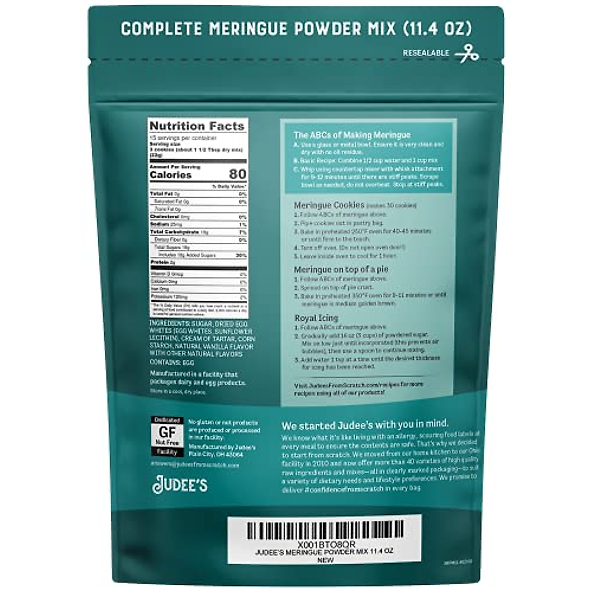 Judee’s Complete Meringue Powder Mix 11.4 oz - Great for Baking and Decorating - No Preservatives - Gluten-Free and Nut-Free - Make Meringue Cookies, Pies, Frosting, and Royal Icing