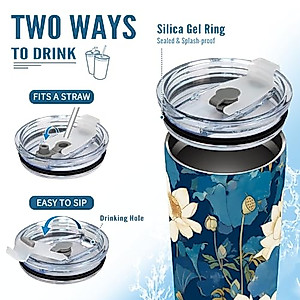 QWEUIOP 20oz Insulated Travel Coffee Mug Vintage Lotus Pattern Stainless Steel Tumbler with Lid Double Wall Vacuum Coffee Cup For Hot and Cold Drinks13953