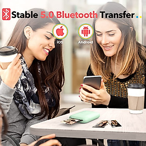 Liene Photo Printer, 2x3” Mini Instant Portable Photo Printer w/ 5 Zink Adhesive Paper, 5.0 Bluetooth, Compatible w/iOS & Android, Small Color Mono Picture Printer for iPhone, Smartphone, Green