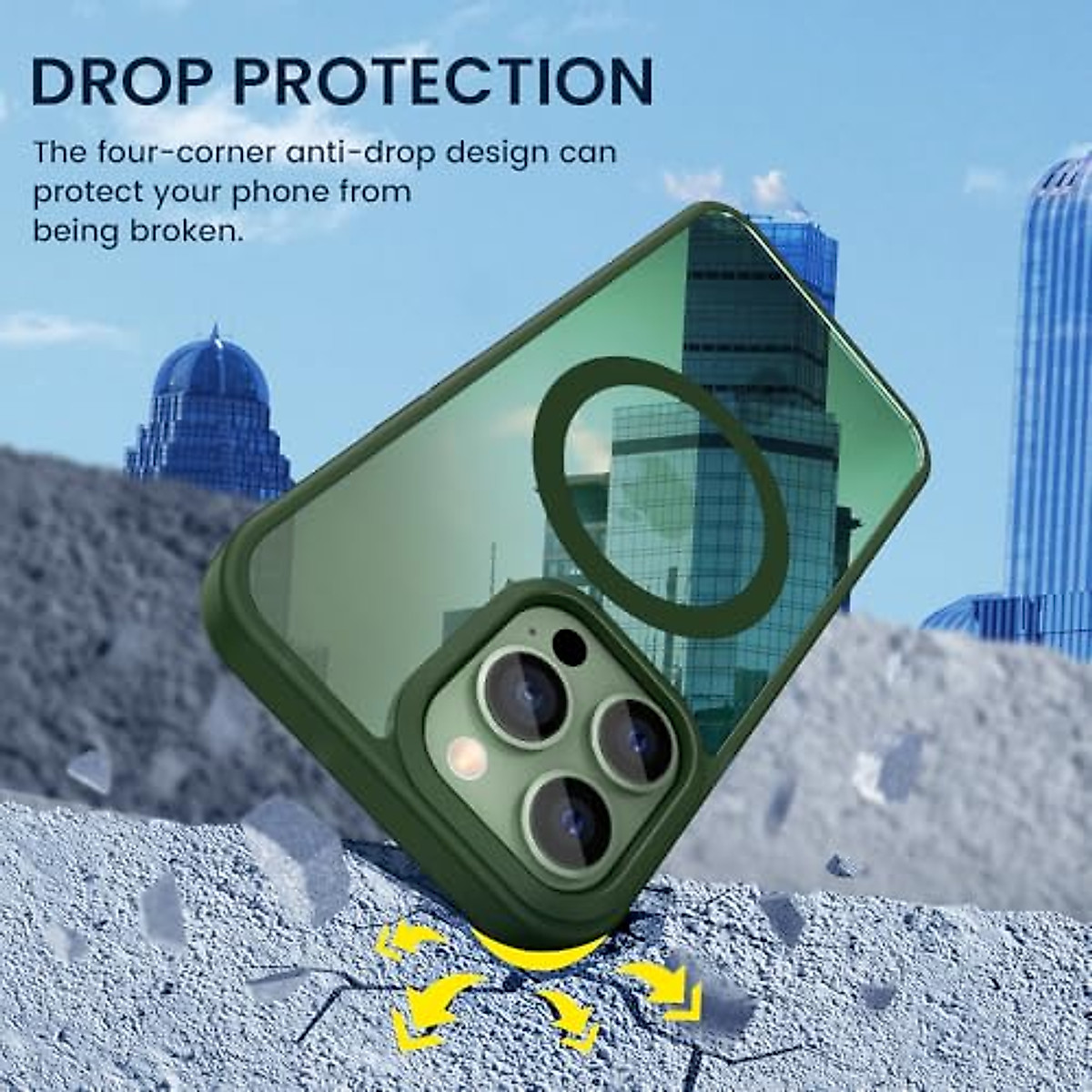 VEGO for iPhone 13 Pro Max Magnetic Case, Clear Hard PC Back Cover Shockproof Protective Slim Bumper Case with Built-in Strong Magnets for iPhone 13 Pro Max & iPhone 12 Pro Max 6.7"- Alpine Green