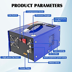 NUOGE PCP Air Compressor 4500Psi/30Mpa Water/Oil Free PCP Air Pump Rifle/Pistol Paintball Cans Powered 12V Automotive DC 110V AC For Home Use With Power Converter And Oil-moisture Filter Easy Carry