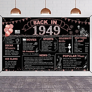 DARUNAXY 75th Birthday Rose Gold Party Decoration, Back in 1949 Banner for Women 75 Years Old Birthday Photography Background Vintage 1949 Poster Backdrop for Girls 75th Class Reunion Party Supplies