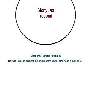 StonyLab 1000ml Glass Single Neck Round Bottom Flask RBF, with 24/40 Standard Taper Outer Joint - 1L (1 Liter)