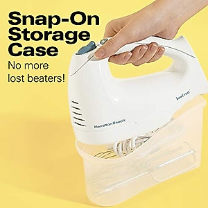 Hamilton Beach Electric Stand Mixer, 4 Quarts, Dough Hook, Blue & 6-Speed Electric Hand Mixer with Whisk, Traditional Beaters, Snap-On Storage Case, White