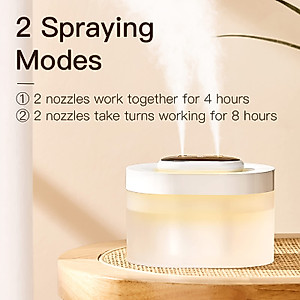 Small Portable 1L Humidifier, Mini Top Fill Cool Mist Air Humidifier, Dual Nozzles Desktop Humidifier for Baby Bedroom Office, Whisper-Quiet Operation, 2 Spray Modes & Night Light Modes, Auto Shut-Off