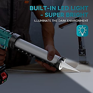 Uaoaii Cordless Caulking Gun, 20V Electric Caulk Adhesive Gun w/2.0Ah Li-Battery & Charger, LED Light, 4 Adjustable Speeds Drip-Free Caul Gun w/ 3 in 1 Caulking Tools for Filling, Sealing -10oz/300ml