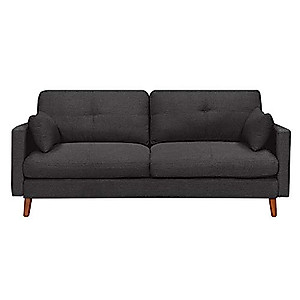 Elle Decor Alix Upholstered Living Room Sofa, Tufted Fabric Couch, Mid-Century Walnut Tapered Footers, 78" Sofa, Charcoal