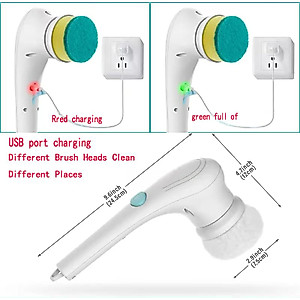 XBllcyiv Electric Cleaning Brush Scrub Brush,Portable Scrub Brush Brush Bring 5 Replaceable Brush Heads,Electric Scrubber Handheld Shower Cleaning Brush for Bathroom/Tub/Wall Tiles/Floor/Kitchen