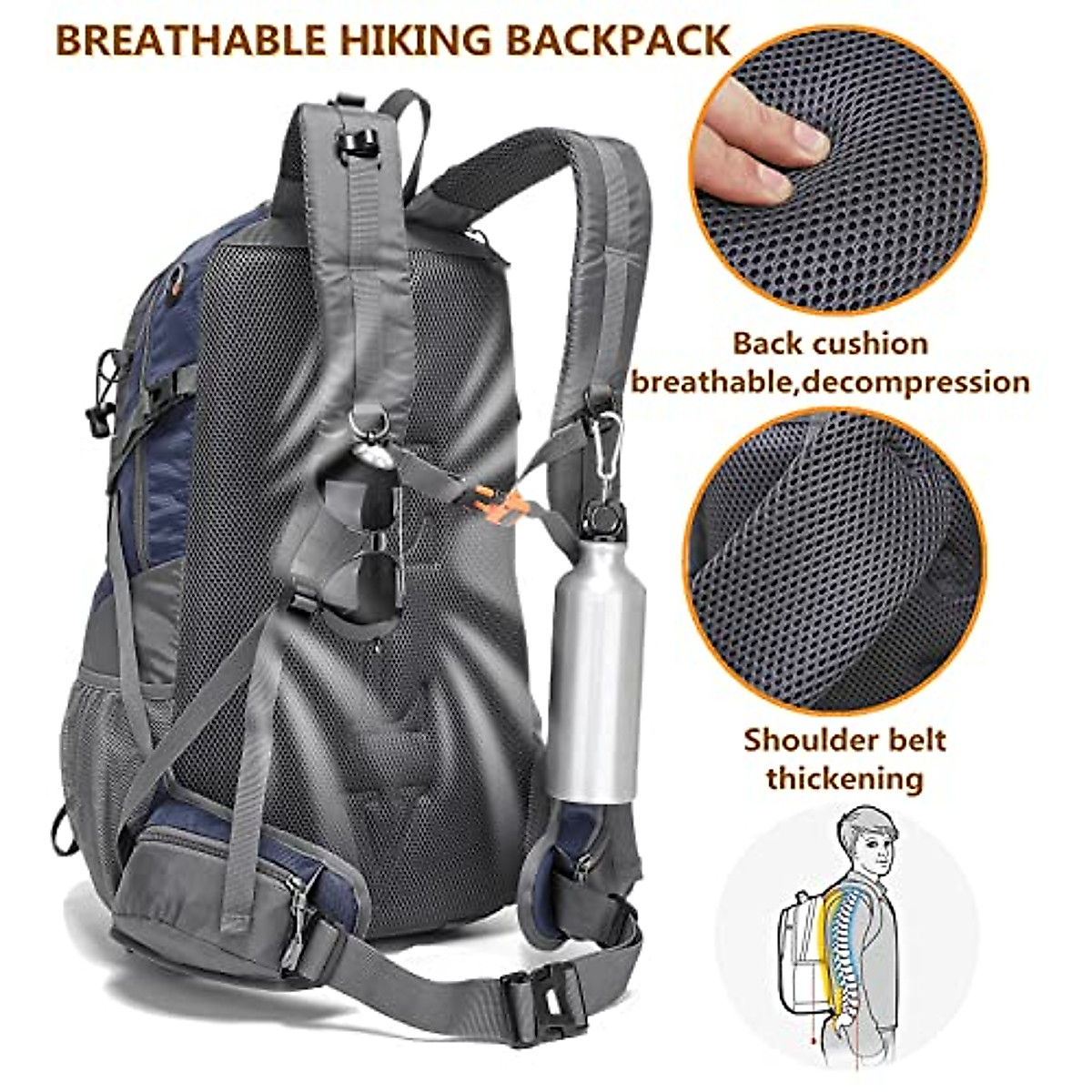 JIELV Hiking Backpack 45L Waterproof Camping Backpack Daypack Lightweight Outdoor Sport Travel for Men Women(Blue)