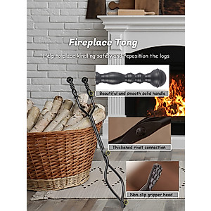 Lichamp Fireplace Tools Set, 5-Pieces Indoor Outdoor Sturdy Fire Place Poker Sets with Retro Handle, FTS25BK