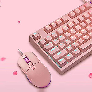 WuyUesun Gaming Keyboard and Mouse Set Optical Magnetic Mechanical Keyboard Mouse USB Headset, Pink