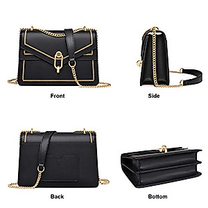 LAORENTOU Cow Leather Quilted Purse and Handbags for Women Satchel Shoulder Bags with Chain Strap, Ladies Chain Crossbody Bags (Black)